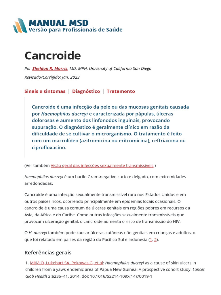 Cancroide: Diagnóstico e Tratamento | PDF | Doenças e distúrbios ...