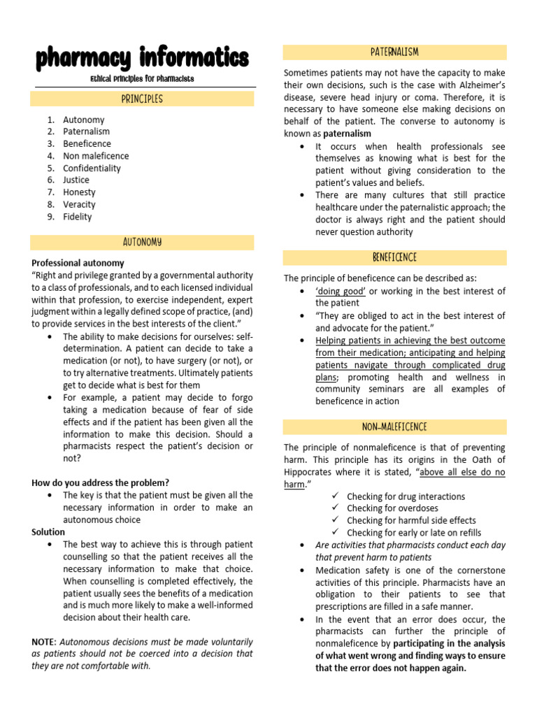 PHARM INFO Ethical Principles For Pharmacists | PDF | Autonomy | Pharmacy