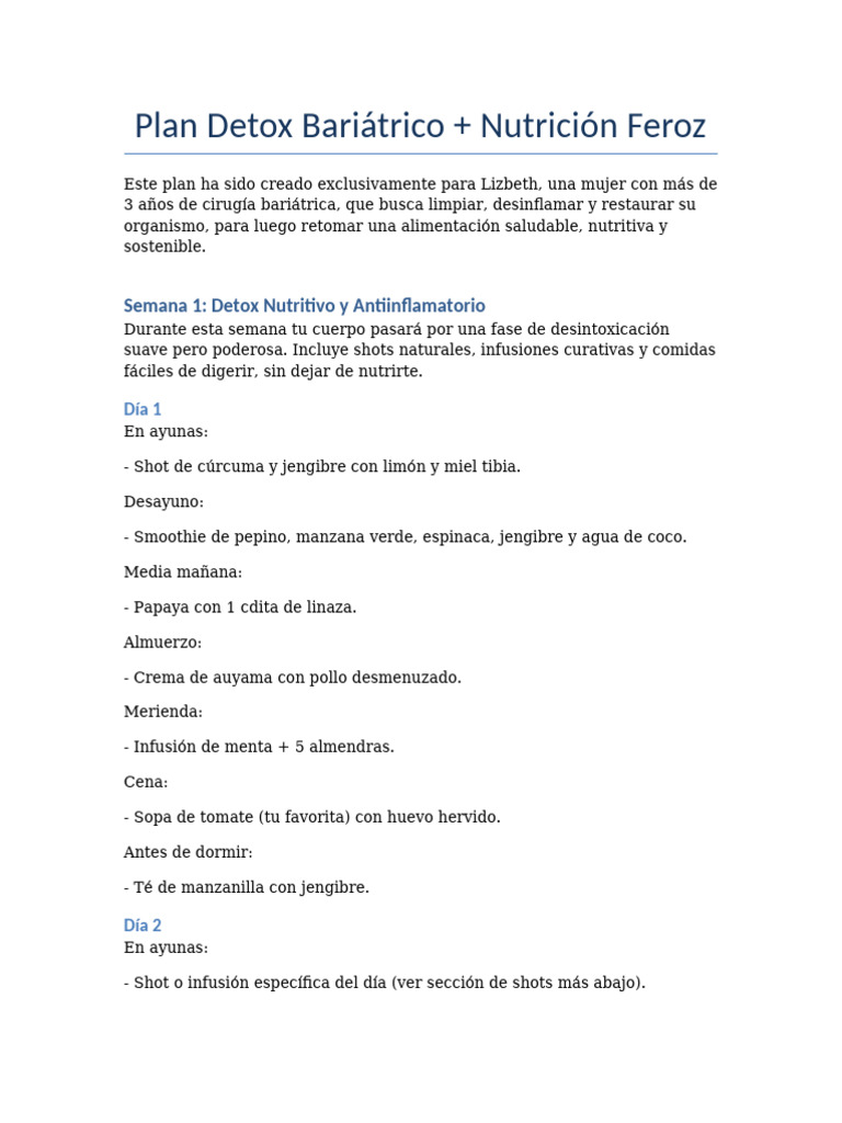 Plan Completo Detox y Nutricion Lizbeth | PDF | Almuerzo | Té