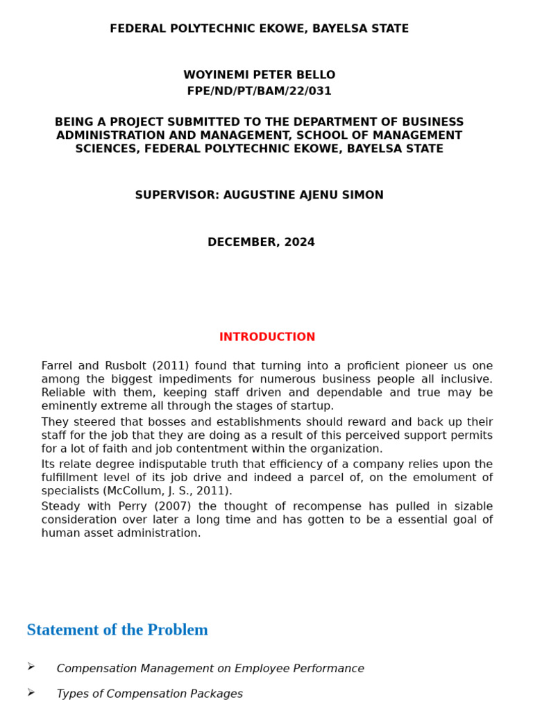 Woyinemi Peter Bello Presentation | PDF | Employment | Sampling ...