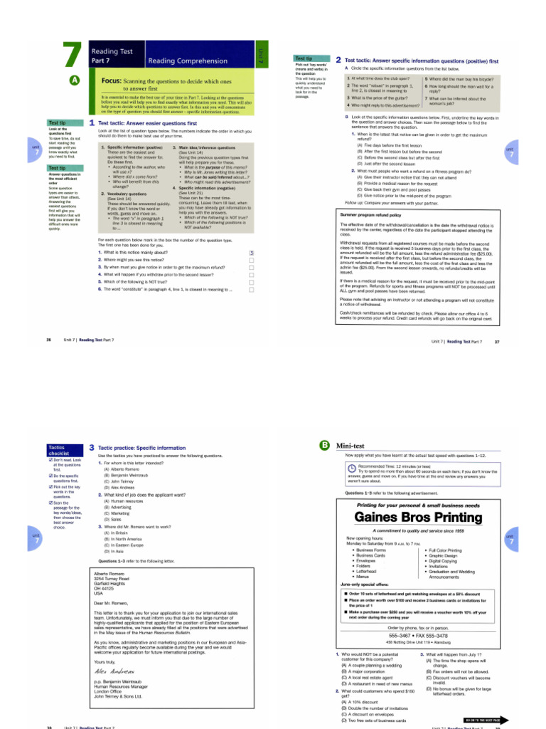 Tactics for TOEIC Part 7 Reading Comprehension Exercises - Converted | PDF