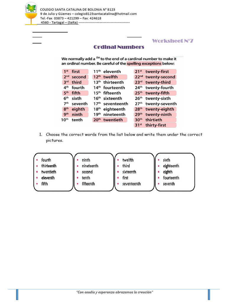 English Worksheet on Ordinal Numbers | PDF