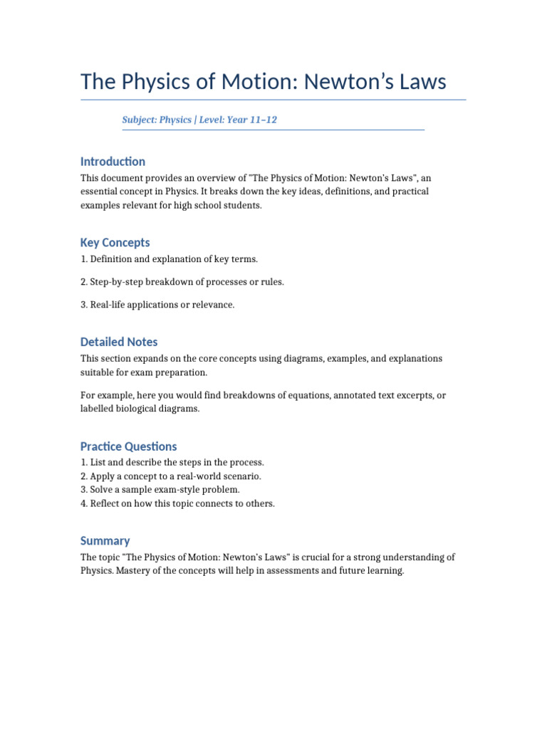 The Physics of Motion Newton's Law | PDF