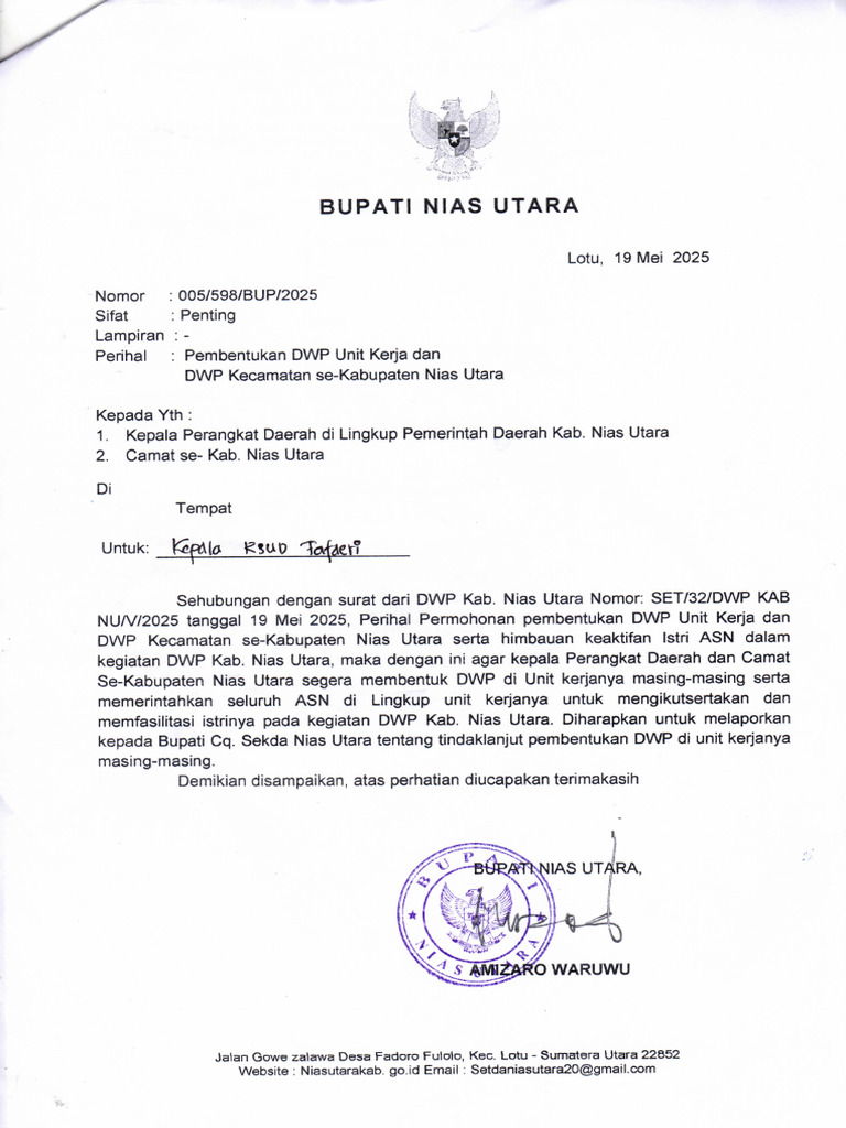 Pembentukan DWP Unit Kerja Dan DWP Kec SeKabupaten Nias Utara | PDF