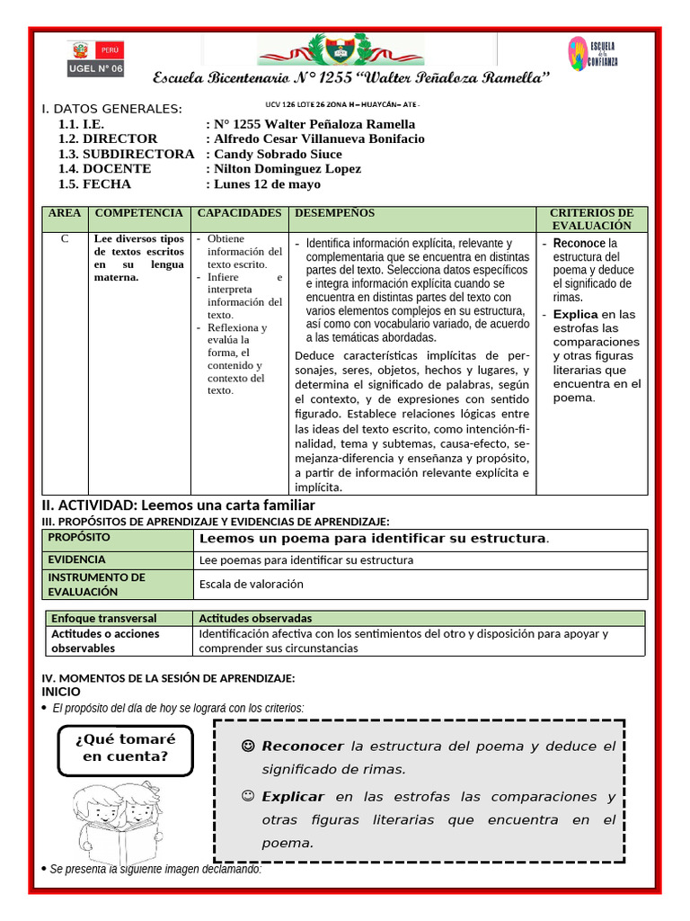 Evaluación de Comprensión Lectora en Poemas | PDF | Familia