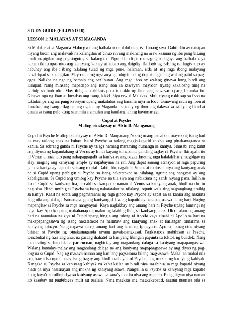 Study Guide Filipino 10 | PDF