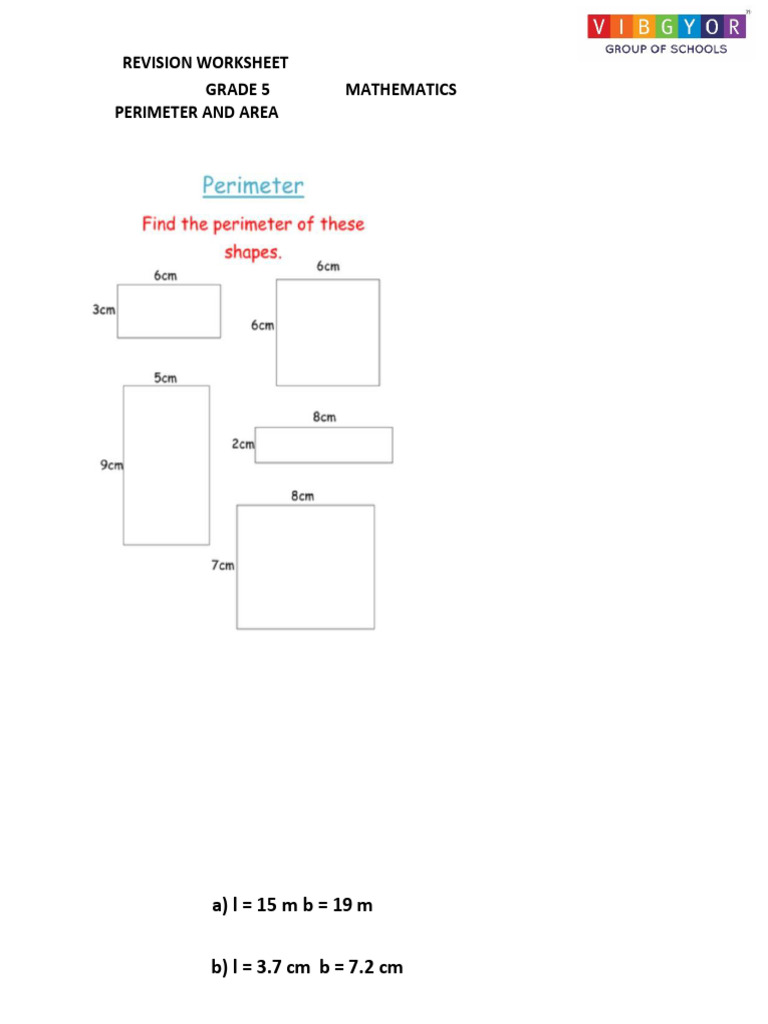 Grade 5 Perimeter and Area Worksheet | PDF