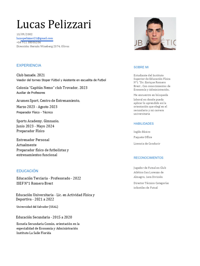 Pelizzari Lucas CV PDF | PDF