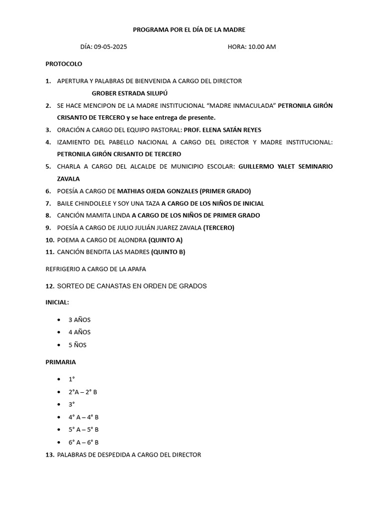 Programa Día De La Madre 2025 Pdf