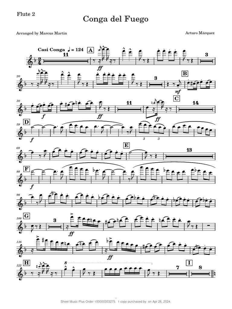 Arturo Márquez: Conga del Fuego Flute 2 | PDF