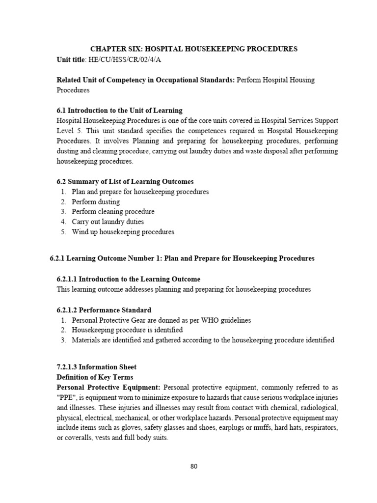 Hospital Housekeeping Procedures Guide | PDF | Personal Protective ...