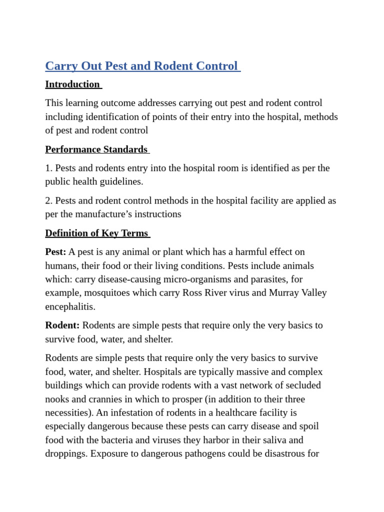 Carry Out Pest and Rodent Control | PDF | Pest Control | Pest (Organism)