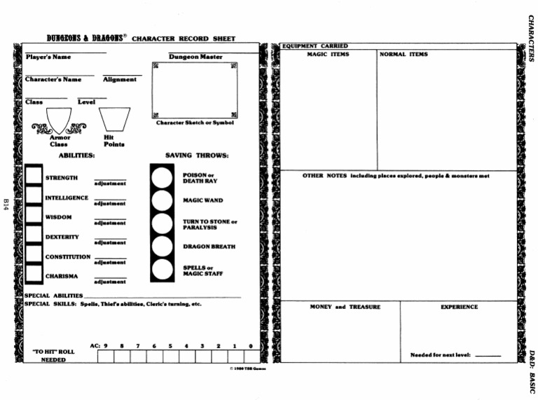 D&D 1e - Basic - Character Record Sheet | PDF