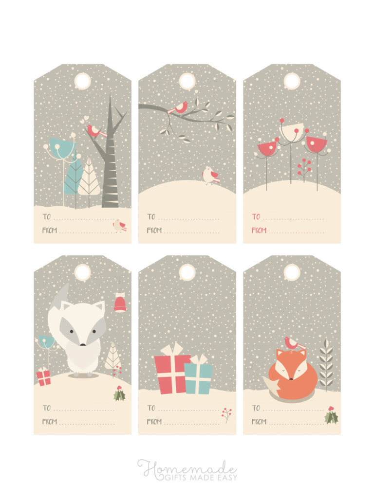Printable Christmas Tags Woodland Winter Grey Snowing 6 | PDF