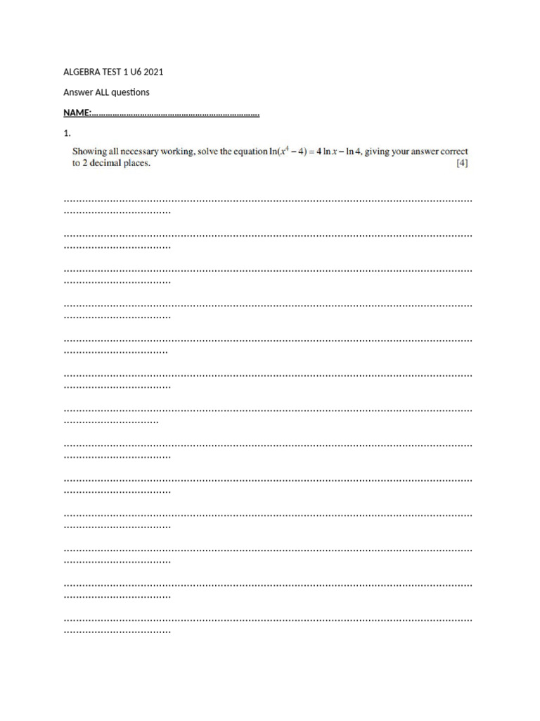 Algebra Test 1 U6 2021 | PDF
