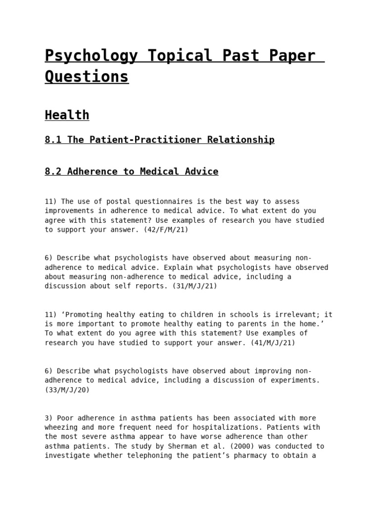 Psychology Past Paper: Health Topics | PDF | Motivation | Motivational