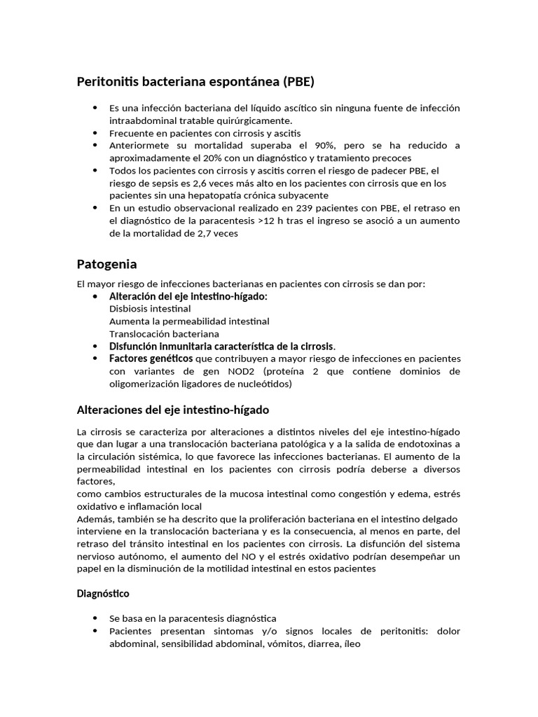 Peritonitis Bacteriana Espontánea | PDF | Cirrosis | Infección ...