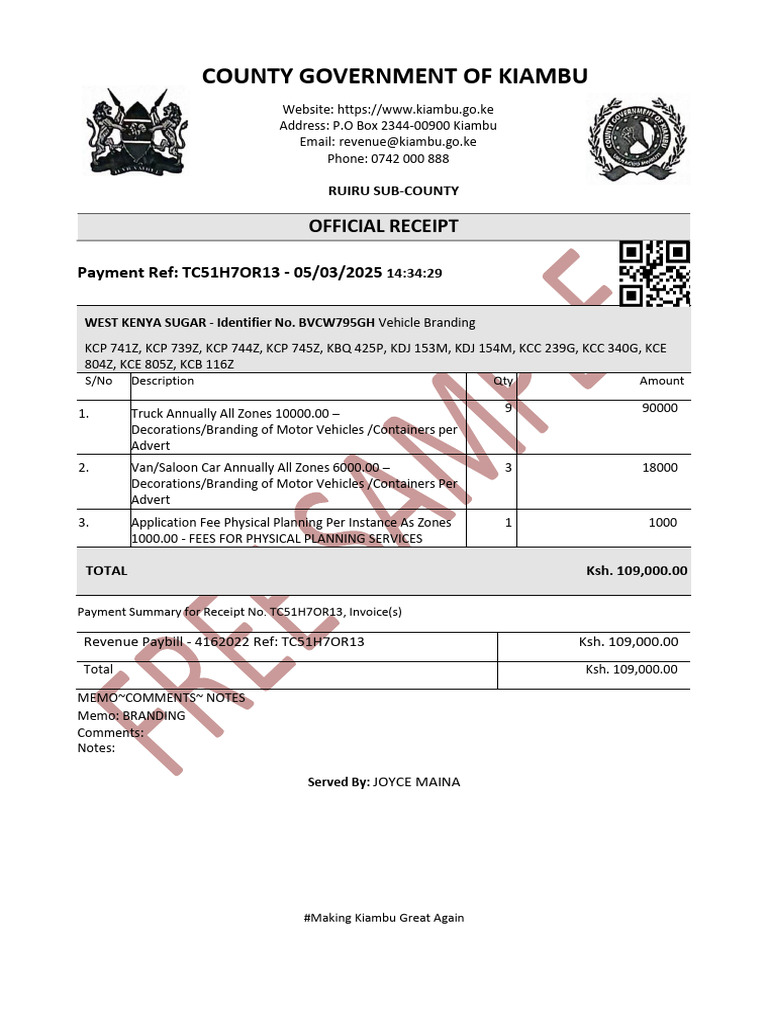 West KENYA Sugar - Receipt | PDF