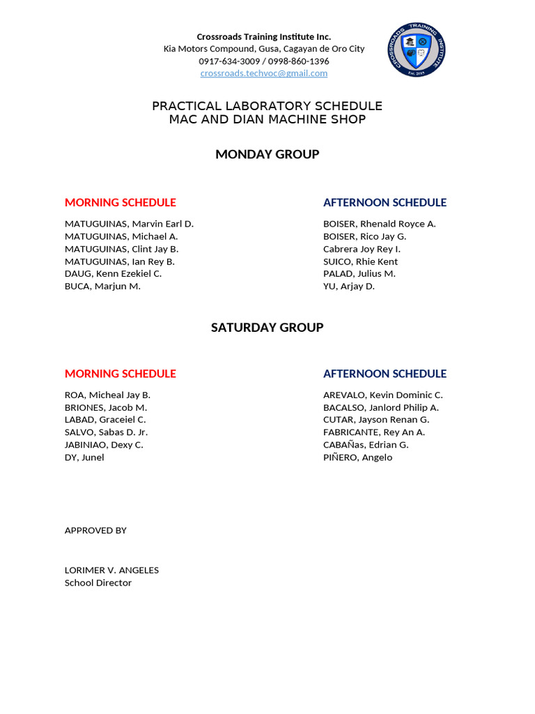 Practical Laboratory Schedule | PDF