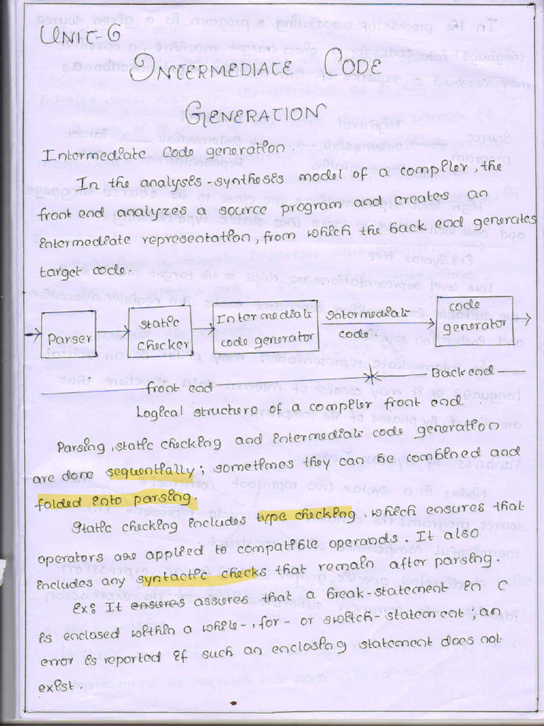 Unit 6 Intermediate Code Generation | PDF