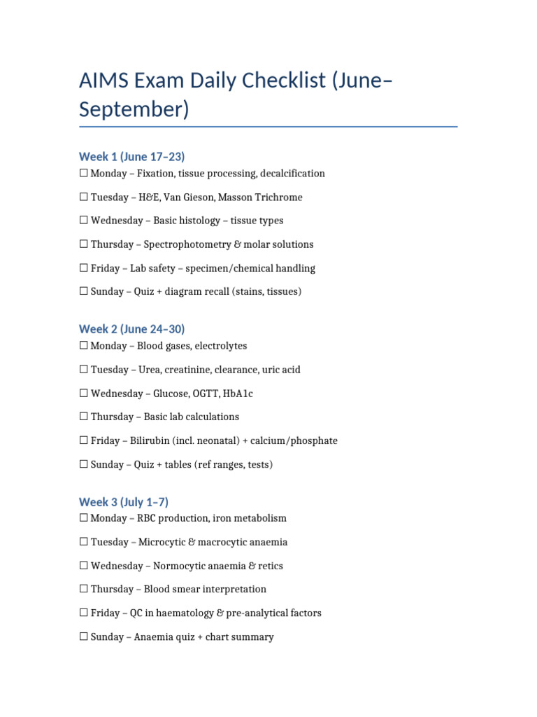 AIMS Study Checklist | PDF | Anemia | Medical Specialties