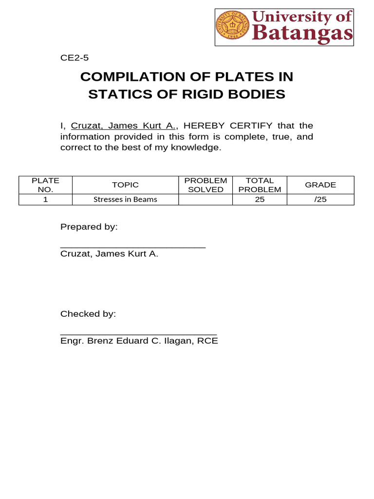 Statics of Rigid Bodies Plates Compilation | PDF
