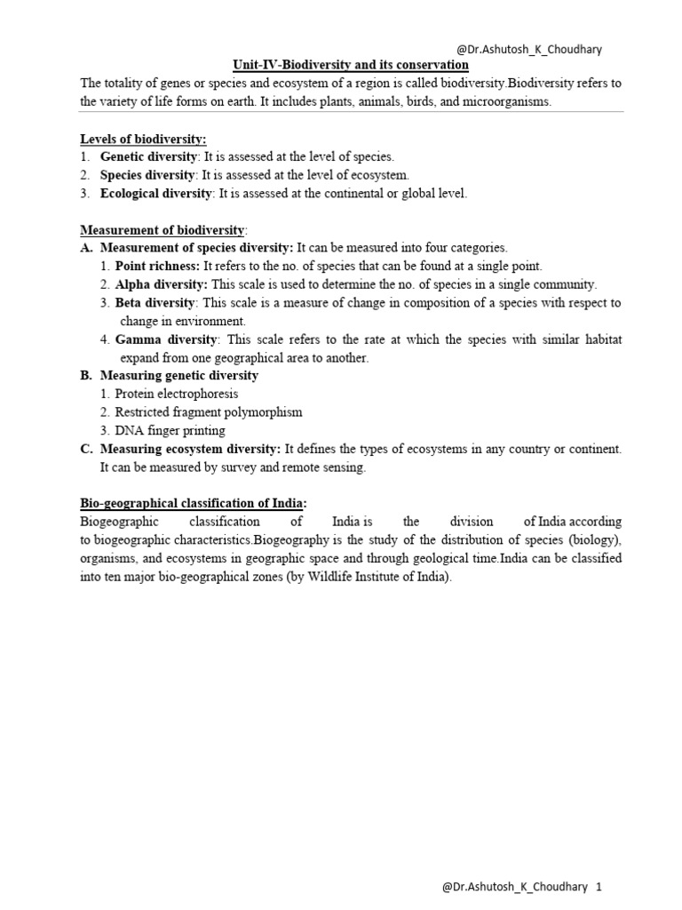 Unit 4 Notes Biodiversity and Conservation | PDF | Biodiversity ...