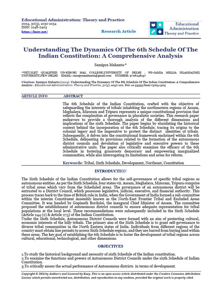 Dynamics of India's 6th Schedule Explained | PDF | Government