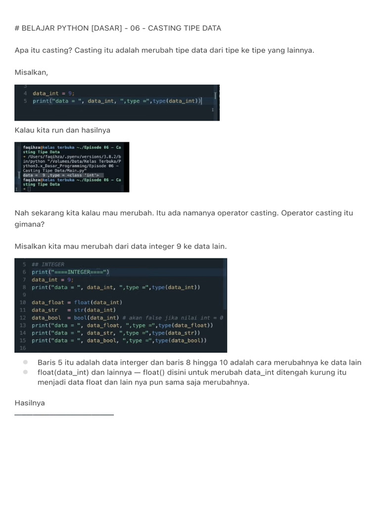 # Belajar Python (Dasar) - 06 - Casting Tipe Data | PDF