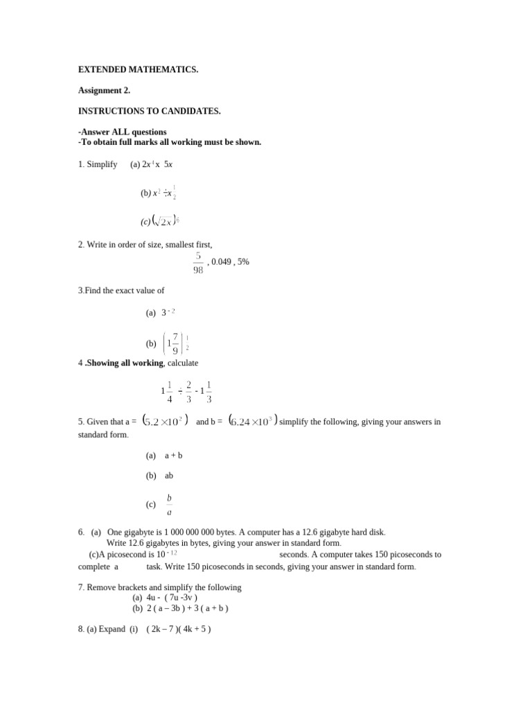 Extended Mathematics Test 1 | PDF