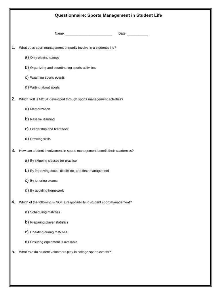 Sport - Management - Questionnaire New | PDF