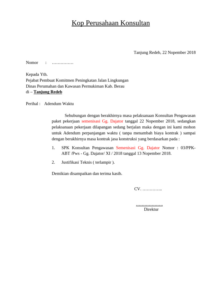Contoh Addendum SPK Konsultan | PDF