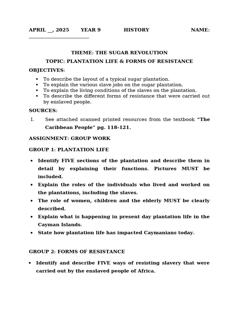 Sugar Plantation Life & Resistance | PDF