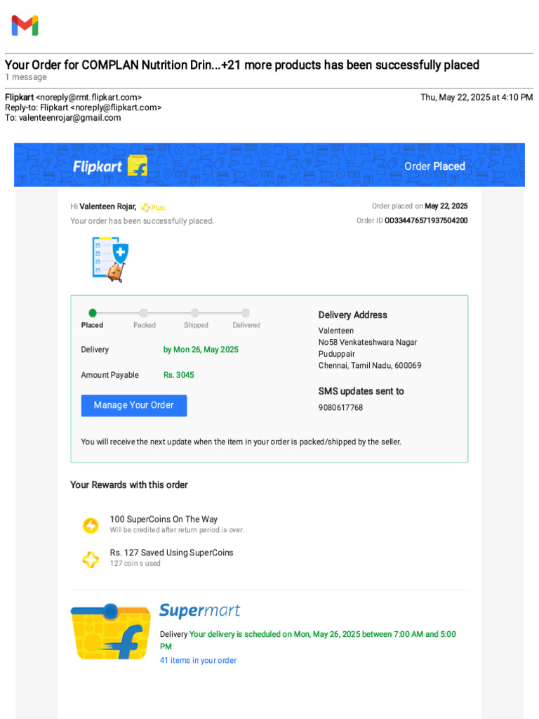 Gmail - Your Order for COMPLAN Nutrition Drin...+21 More Products Has Been Successfully Placed | PDF