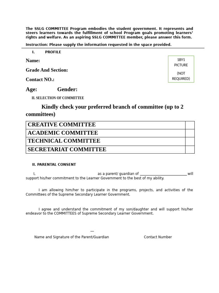 SSLG Committee Membership Form | PDF