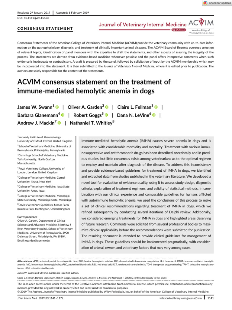 Veterinary Internal Medicine - 2019 - Swann - ACVIM Consensus Statement ...