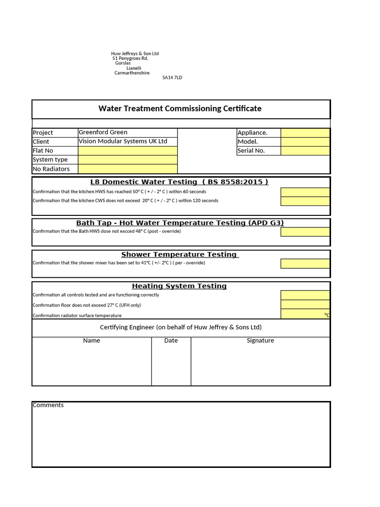 Commissioning Certificate | PDF