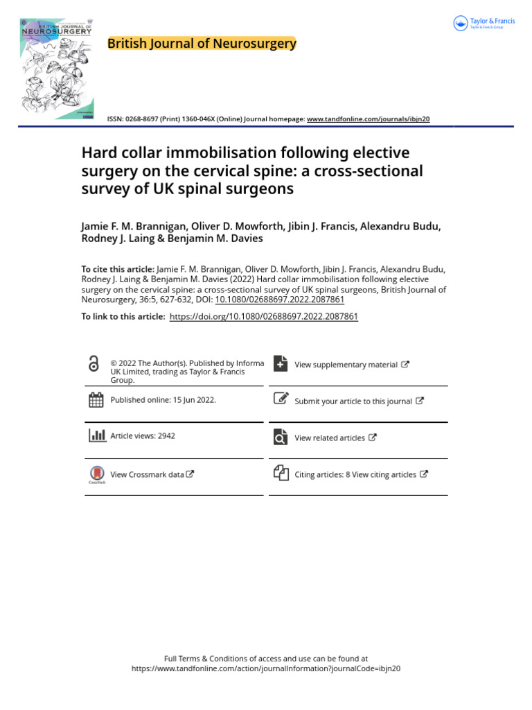 Hard Collar Immobilisation Following Elective Surgery On The Cervical ...