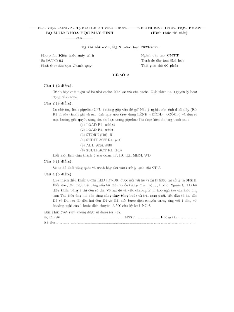 GIẢI ĐỀ KTMT | PDF