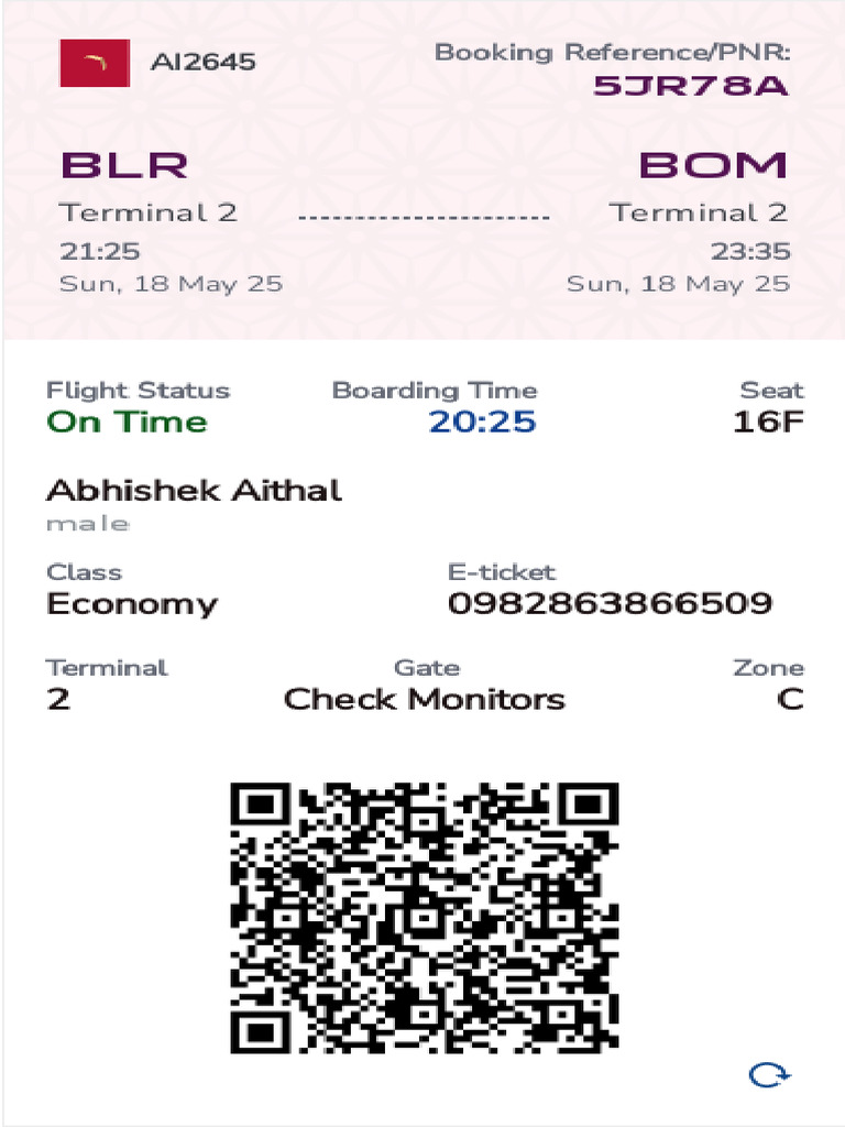 Boardingpass C3H3Q1 BLRBOM | PDF