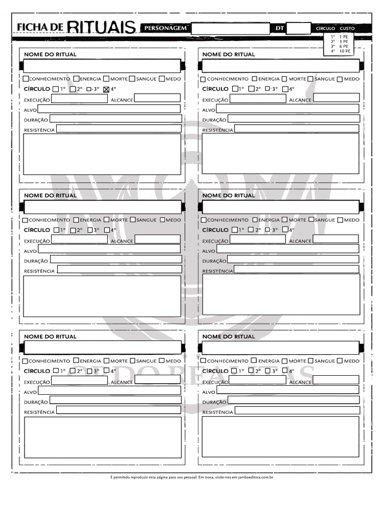 Ficha de Rituais Editável - Ordem Paranormal - V1.1 | PDF