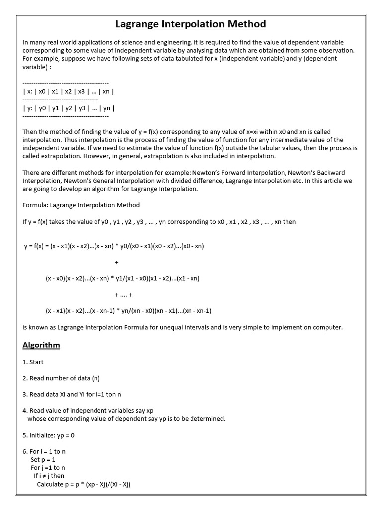 9 Lagrange Interpolation Method | PDF | Interpolation | Mathematics Of Computing