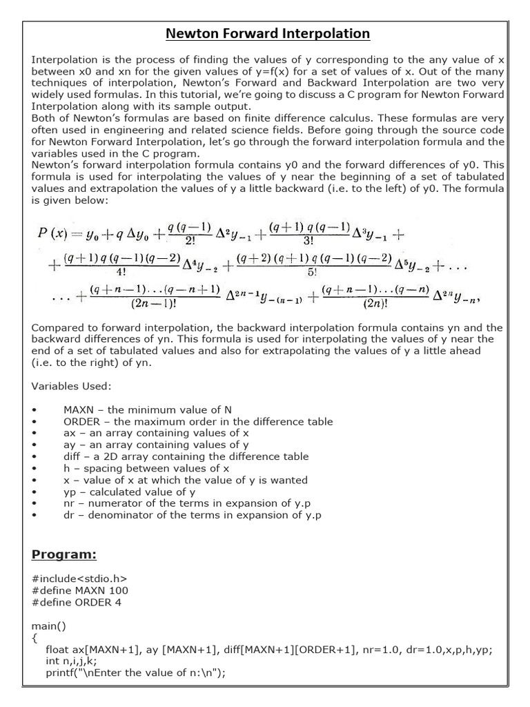 7 Newton Forward Interpolation | PDF | Finite Difference | Interpolation