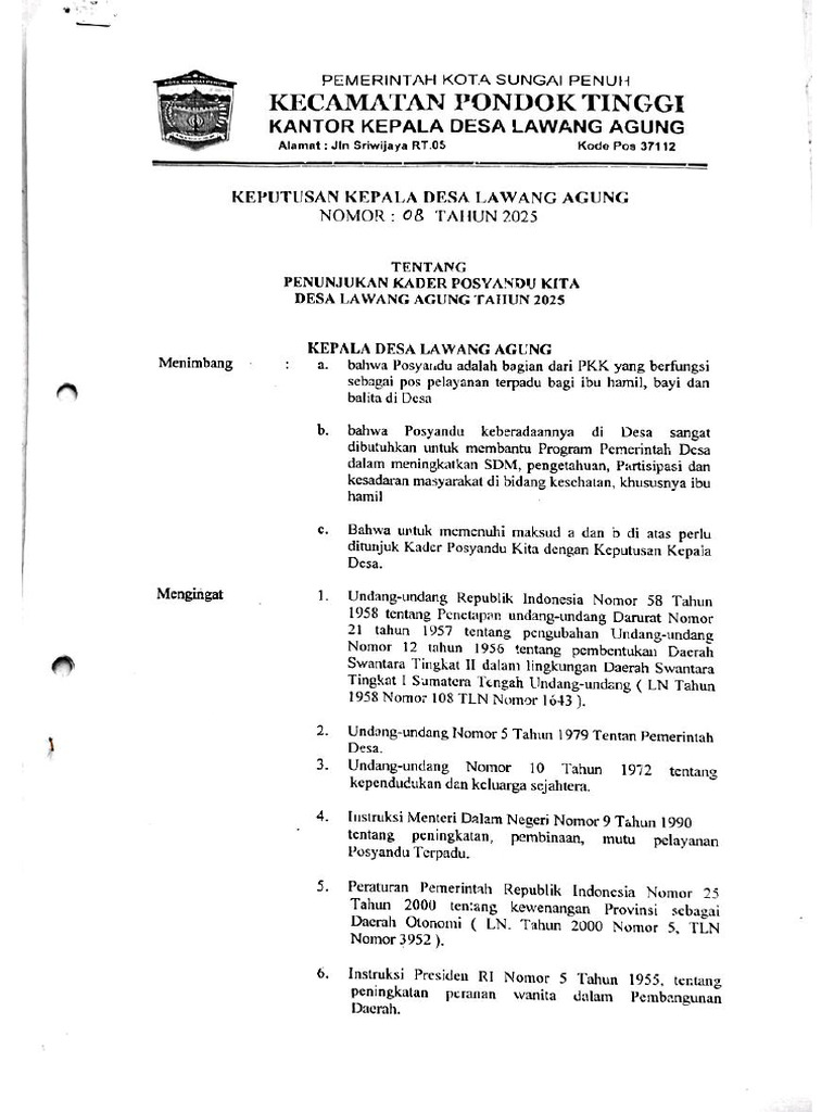 SK Posyandu Lawang Agung 2025 | PDF