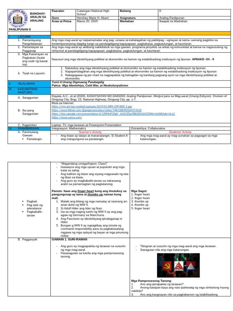 (Week 3) Lesson Plan Abarri - AP 8 Final DLP For Demo Teaching | PDF