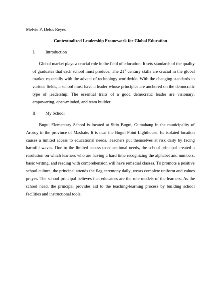 Melvie Contextual Framework | PDF | Leadership | Learning