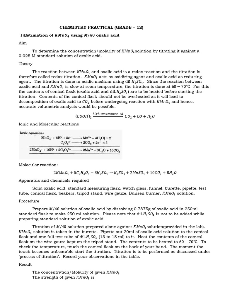 Chemistry Practical-12 Final | PDF | Titration | Chemistry