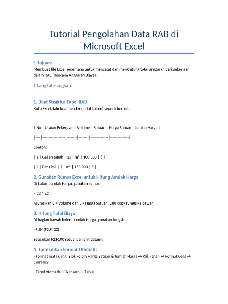 Modul Tutorial RAB Excel | PDF