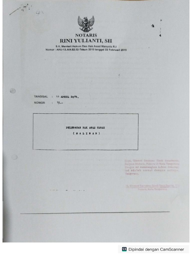Akta Pelepasan Hak No. 15 | PDF