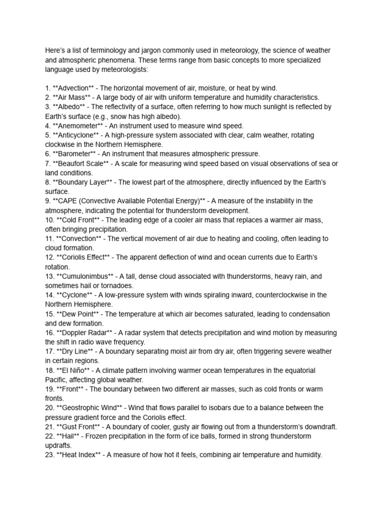 List of Terminology and Jargon | PDF | Thunderstorm | Wound